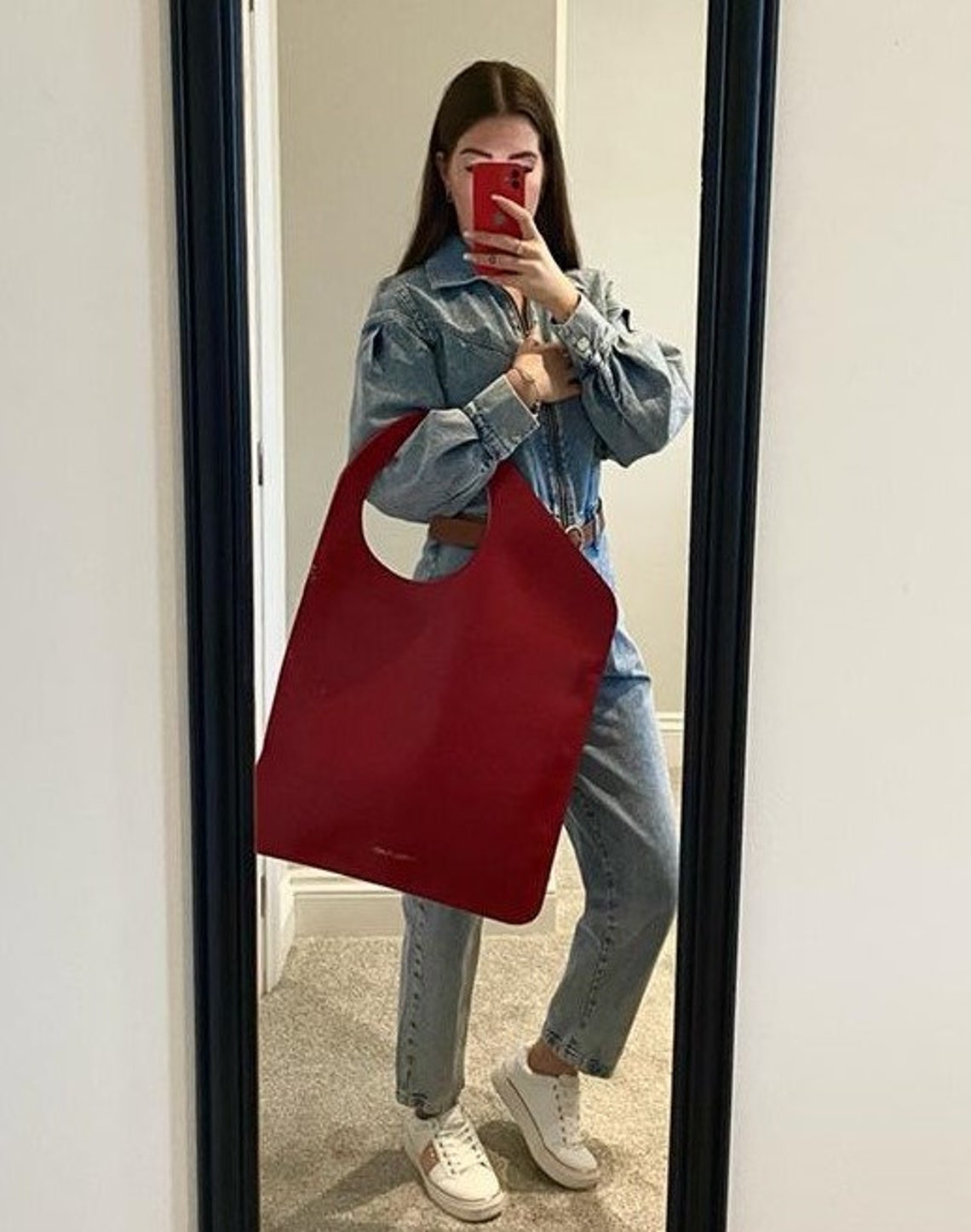 Big Red Bag Big Red Leather Bag Red Handbag Large Leather Handbag Big ...