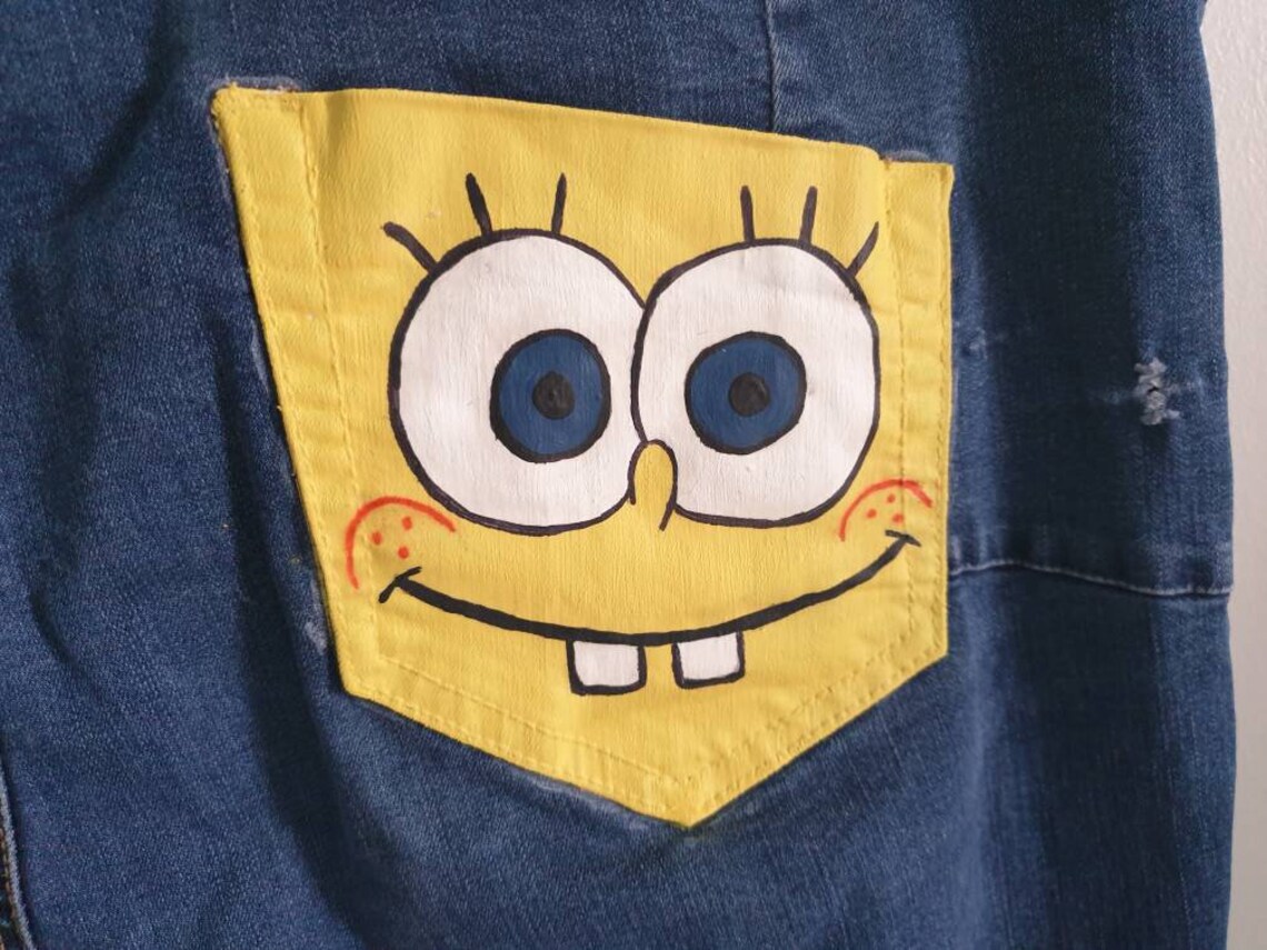 Spongebob Squarepants Jeans. Spongebob and Patrick Painted | Etsy UK