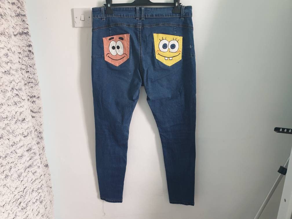 Spongebob Squarepants Jeans. Spongebob and Patrick Painted | Etsy UK