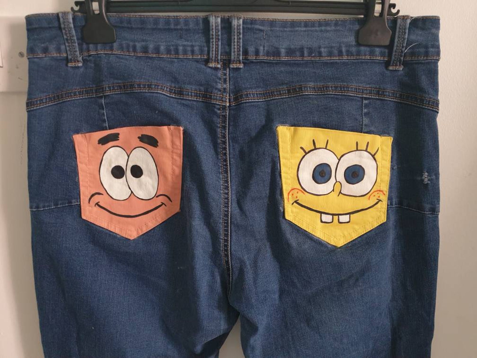 Spongebob Squarepants Jeans. Spongebob and Patrick Painted | Etsy UK