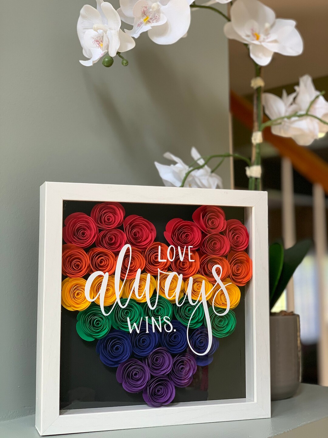 Rainbow Flower Shadow Box, LGBTQ, Pride Month, Love Always Wins, LGBTQ ...