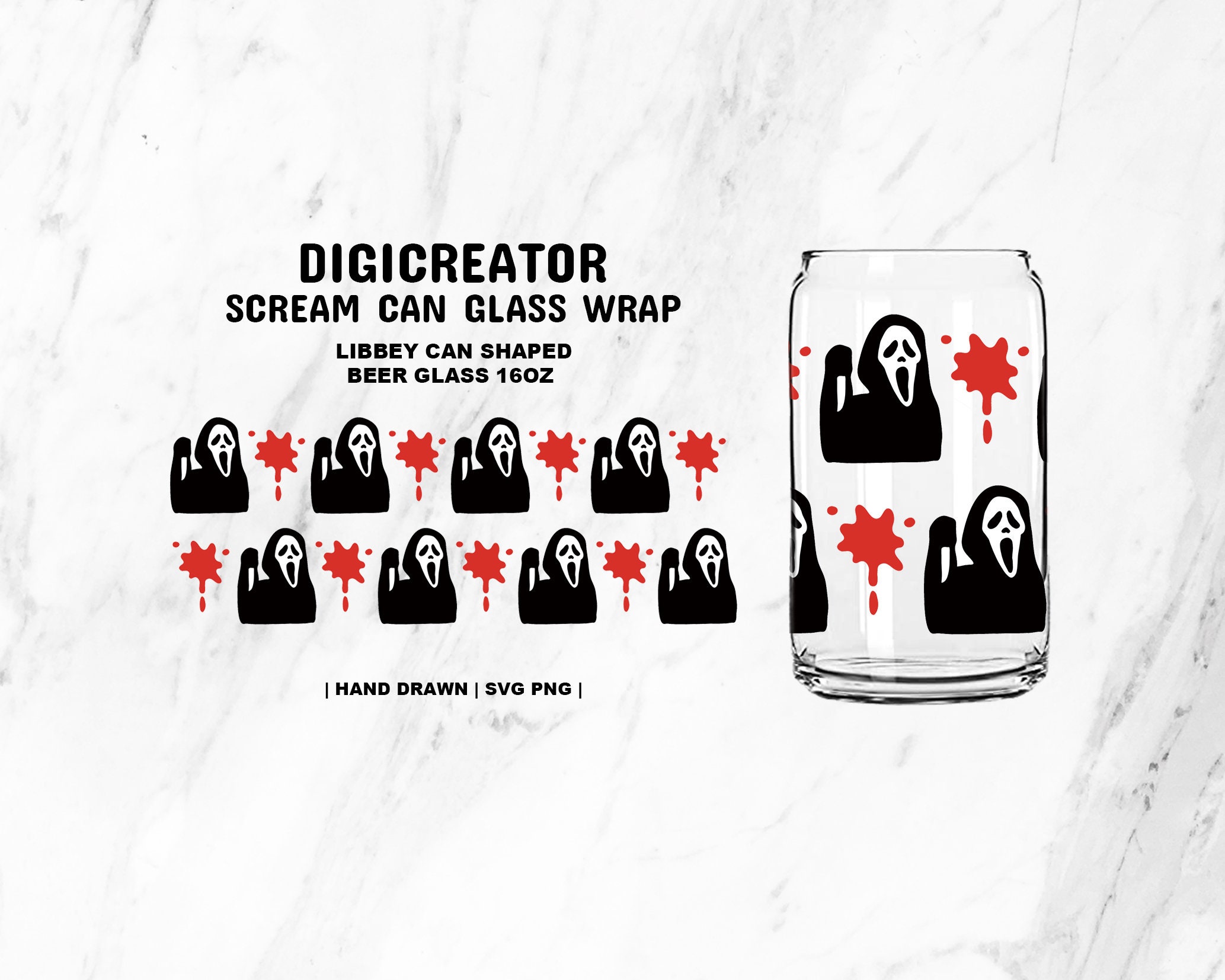 Scream can glass svg scream libbey full wrap svg halloween can glass ...