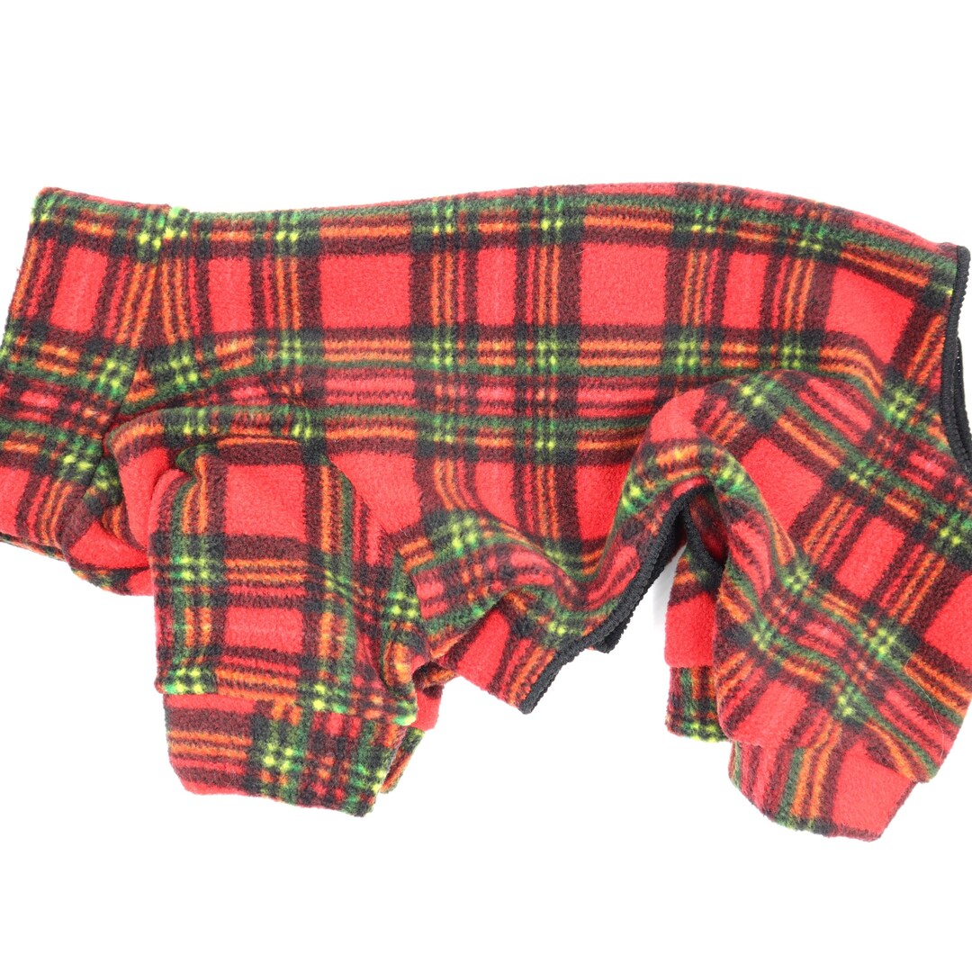 Red Tartan Plaid Design Waterproof Fleece Suit Coat Dog Pajamas Pyjamas ...