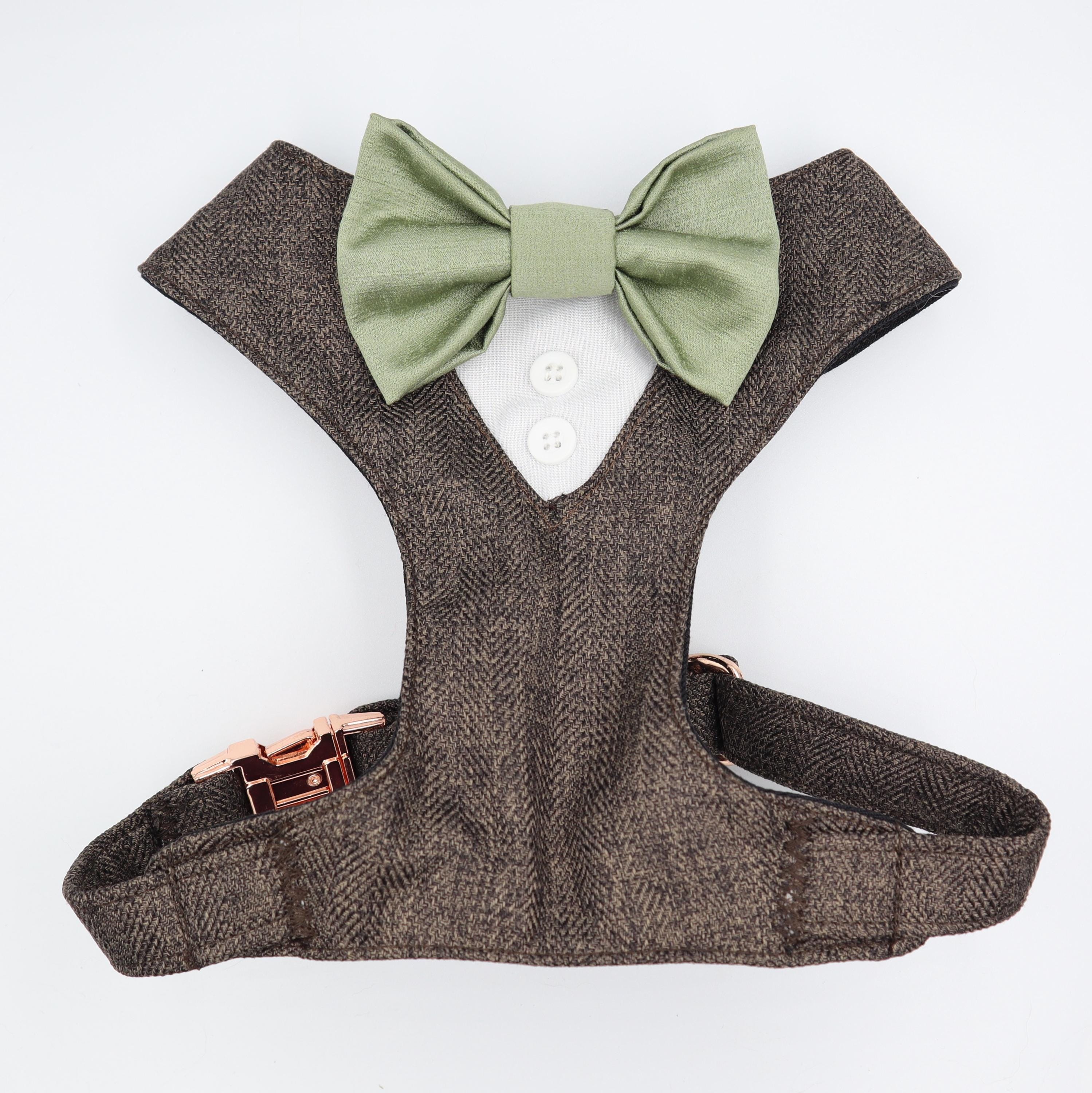 Wedding Dog Harness in Chocolate Brown Herringbone Colour Soft TWEED ...