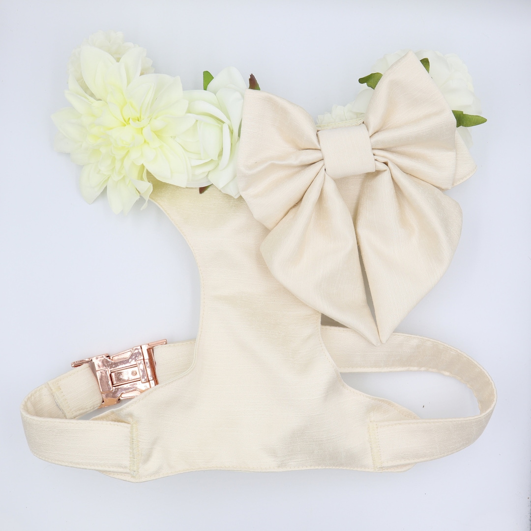 Wedding Dog Harness in Ivory Cream Silk Satin With Ivory Sailor Bow and ...