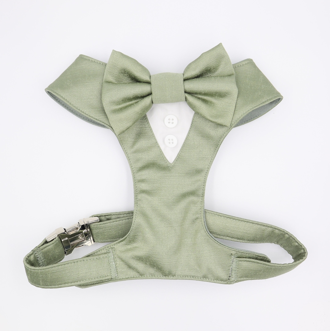 Tuxedo Wedding Dog Harness in Sage Green Silk Satin Sage (4) Bow ...