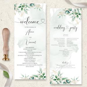 LEAFY Gold Greenery Wedding Program Booklet, Printable Eucalyptus Doublesided Programme, Order ...
