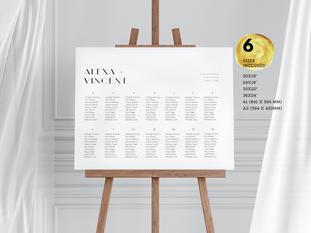 CLASSIC Wedding Horizontal Seating Chart Template, Minimalistic Chic ...