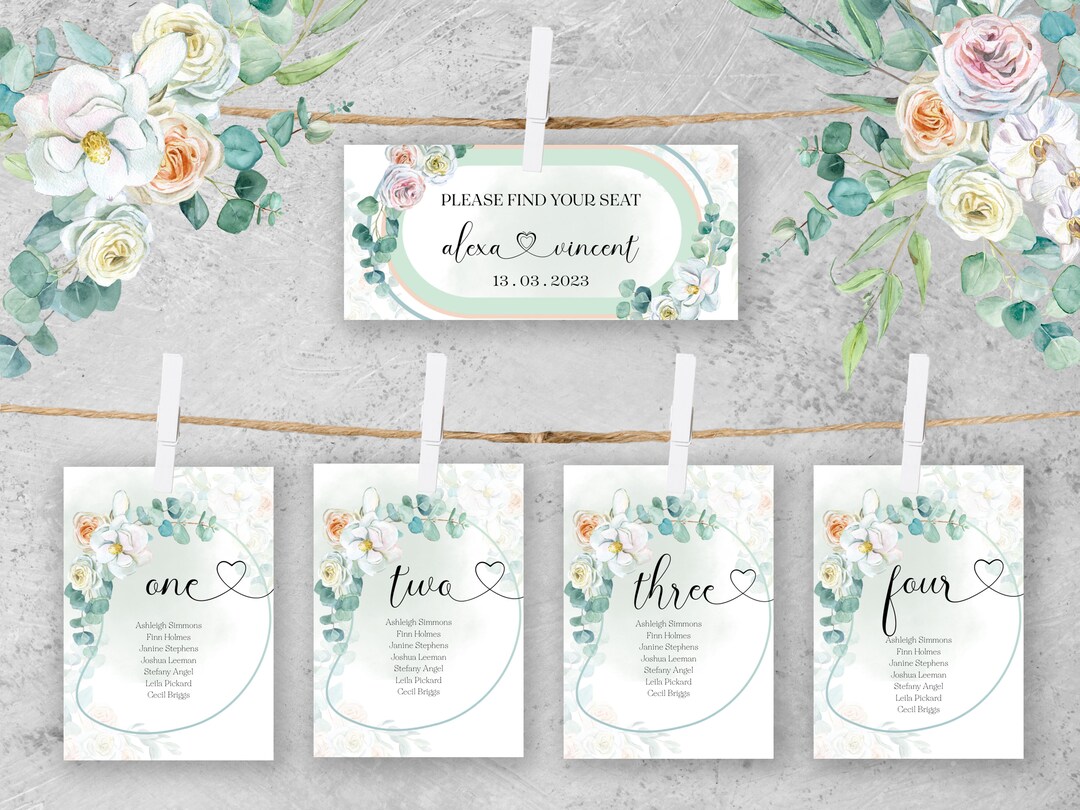 VERNA Greenery Eucalyptus Florals Wedding Hanging Seating Chart Sign ...