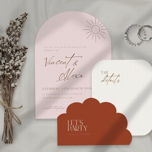 ARCHED SCALLOPED Neutral Wedding Invitation Template Suite, Minimalistic Chic Invite Set With ...