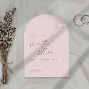 ARCHED SCALLOPED Neutral Wedding Invitation Template Suite, Minimalistic Chic Invite Set With ...