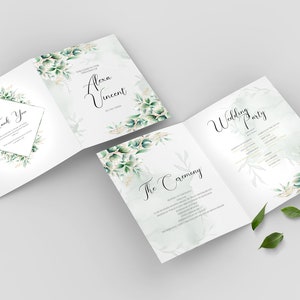 LEAFY Gold Greenery Wedding Program Booklet, Printable Eucalyptus Doublesided Programme, Order ...