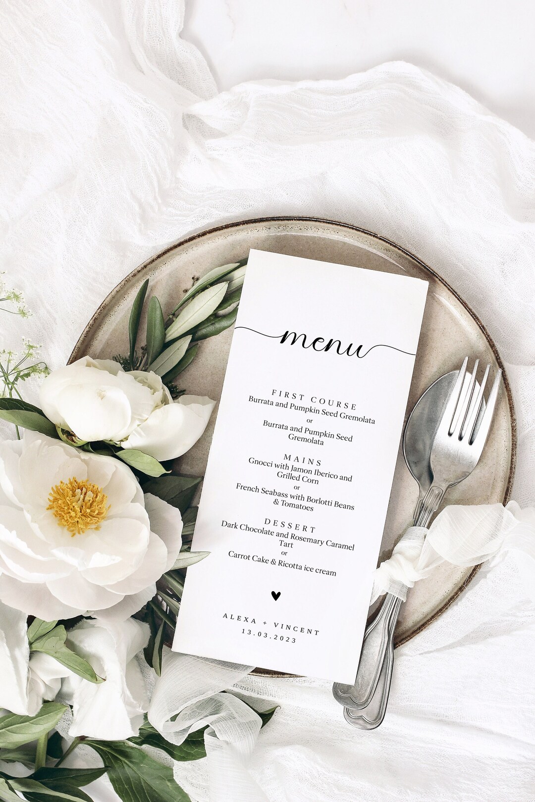 CLASSIC Wedding Menu Template, Minimalistic Chic Events D'hôte ...