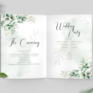 LEAFY Gold Greenery Wedding Program Booklet, Printable Eucalyptus Doublesided Programme, Order ...