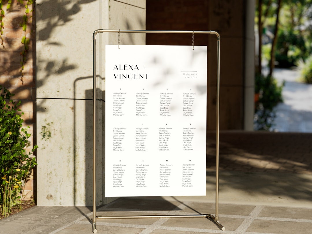 CLASSIC Vertical Seating Chart Template, Minimalistic Chic Wedding Seat ...