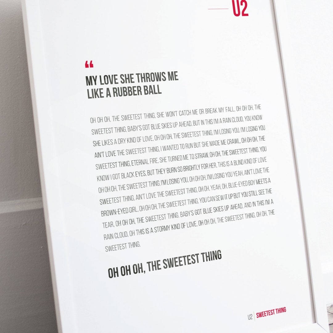U2 Song Sweetest Thing Lyrics Poster U2 Music Lyrics Gift Sweetest ...