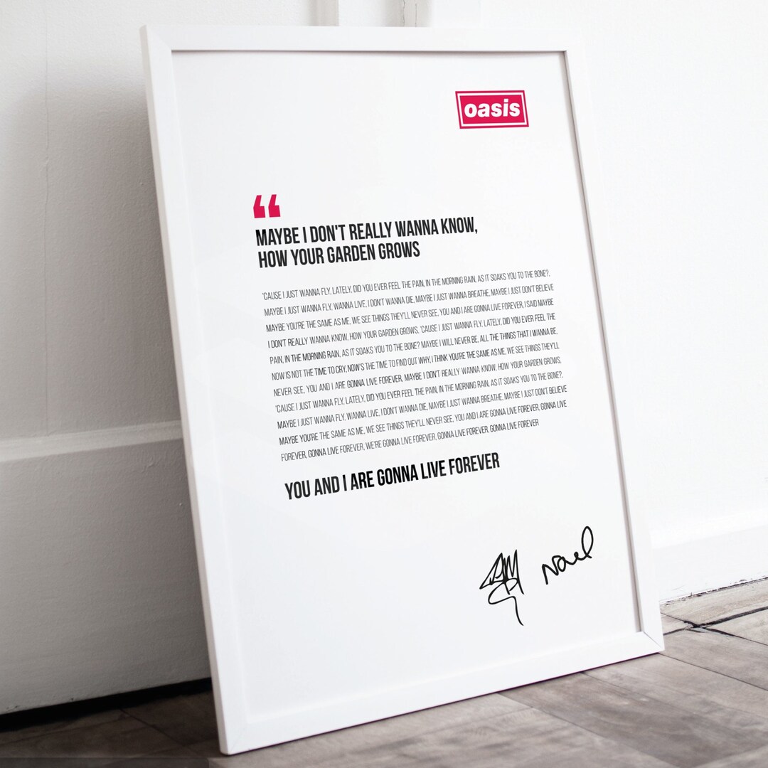 Oasis Song Lyrics Poster, Oasis Music Lyrics Gift, Live Forever Poster ...