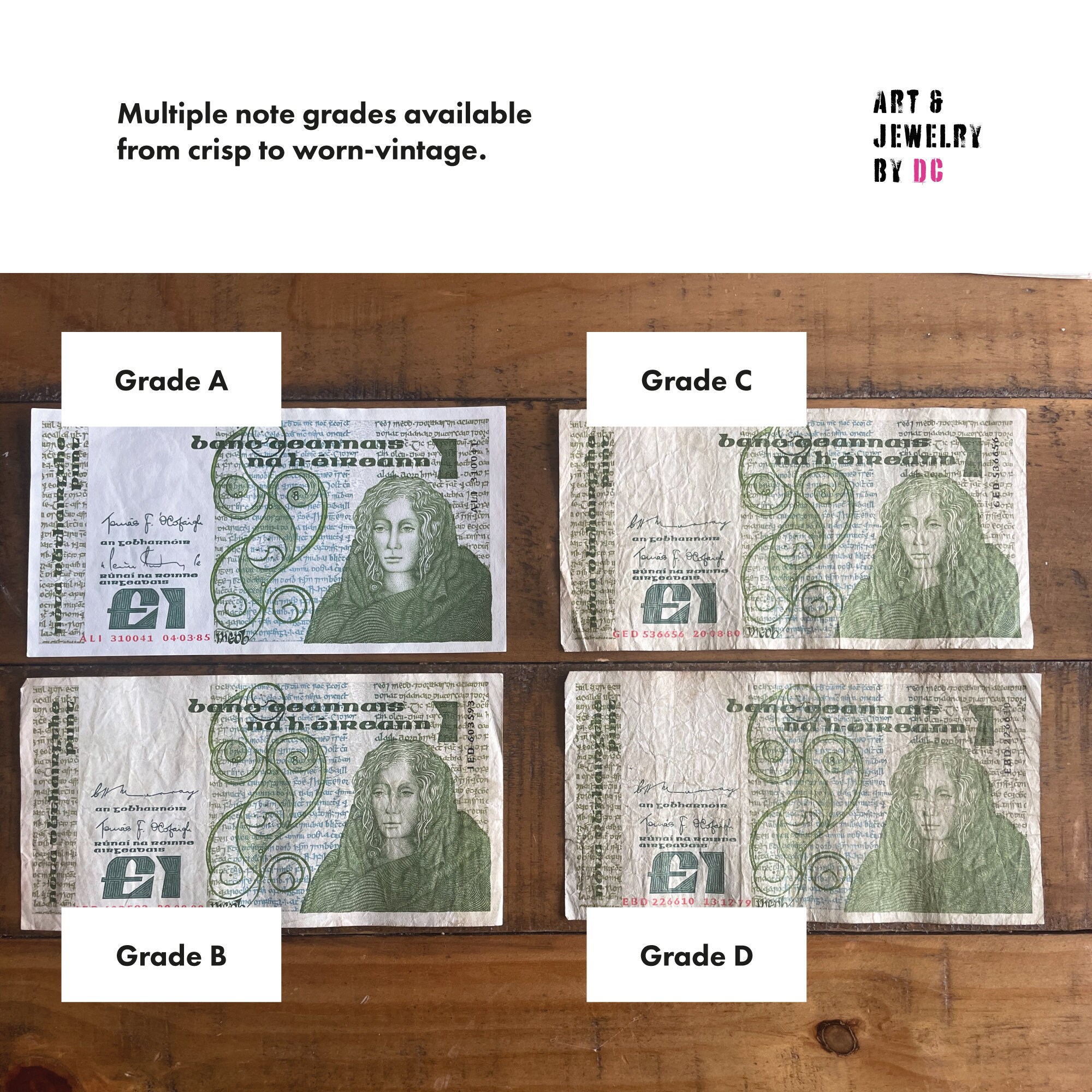 AUTHENTIC Irish Bank Notes Rare One Pound Vintage/antique Notes B ...