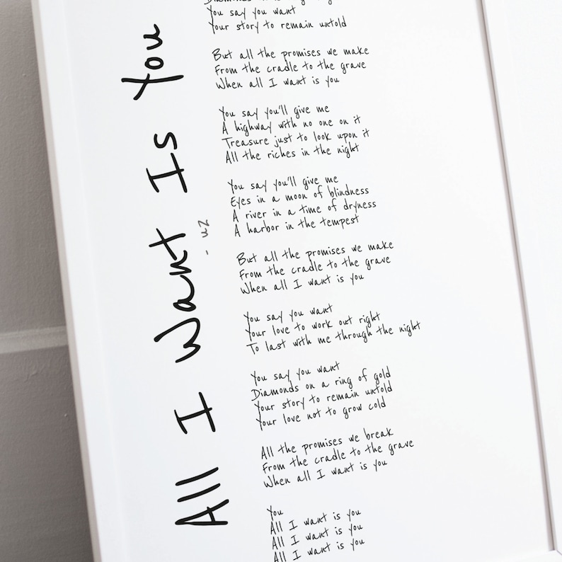 U2 All I Want is You Song Lyrics Poster U2 Music Lyrics Gift - Etsy