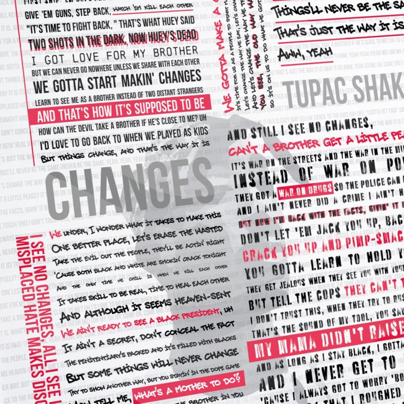 Tupac Song Lyrics Poster, 2pac Music Lyrics Gift, Changes Lyrics Print ...