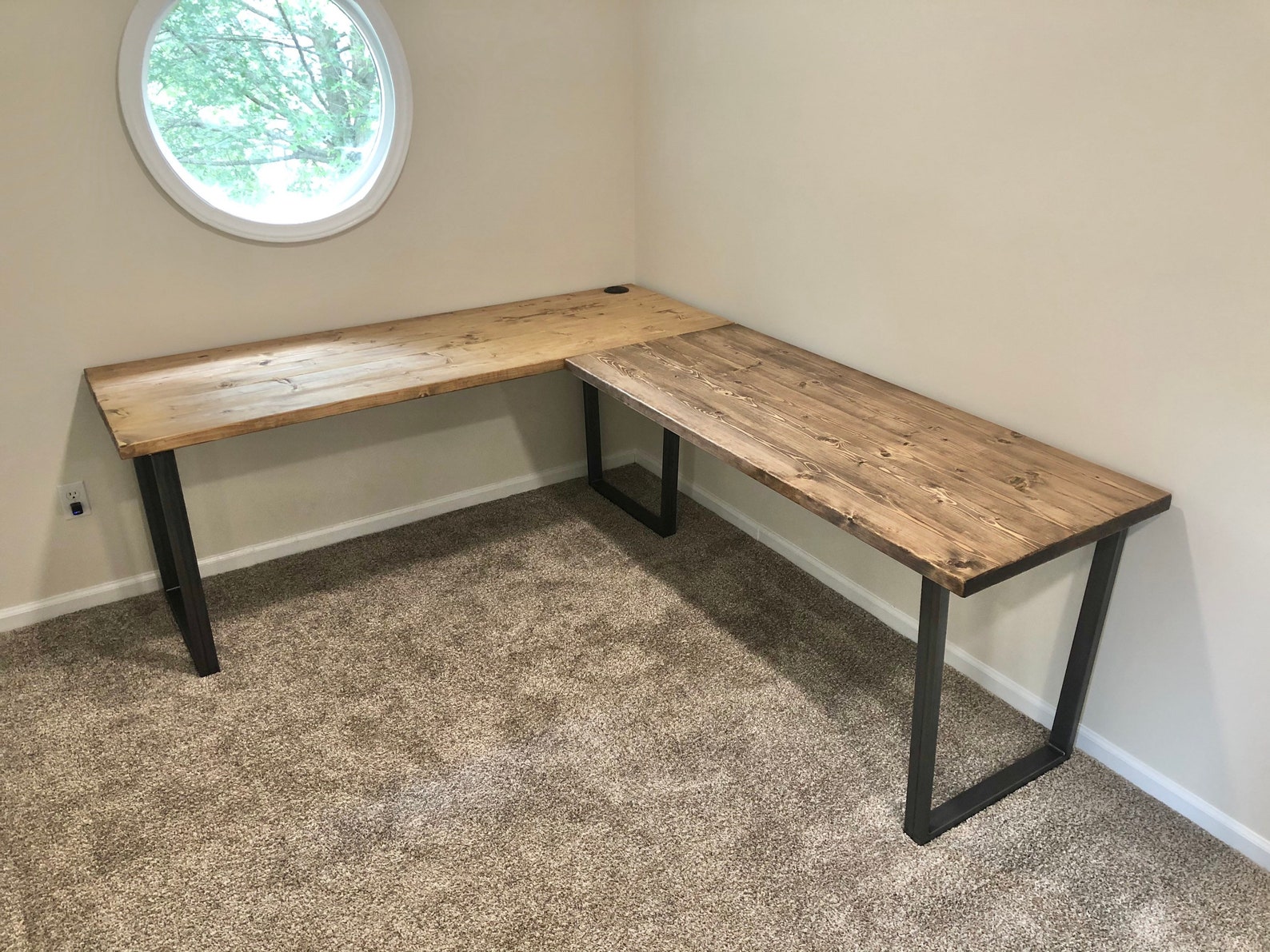 Custom L-desk With Desktop Power Grommet & USB Built in Wireless ...