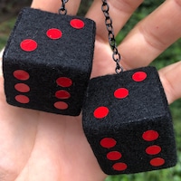White Fuzzy Dice With Black Dots and Chain or Cord / Car Accessories ...