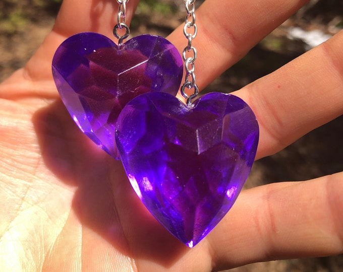 Pair of Loving Purple Bling Hearts Mirror Hangers on Chain or Cord - Etsy