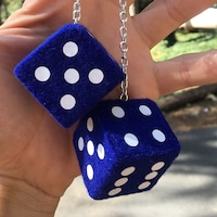 White Fuzzy Dice With Black Dots and Chain or Cord / Car Accessories ...