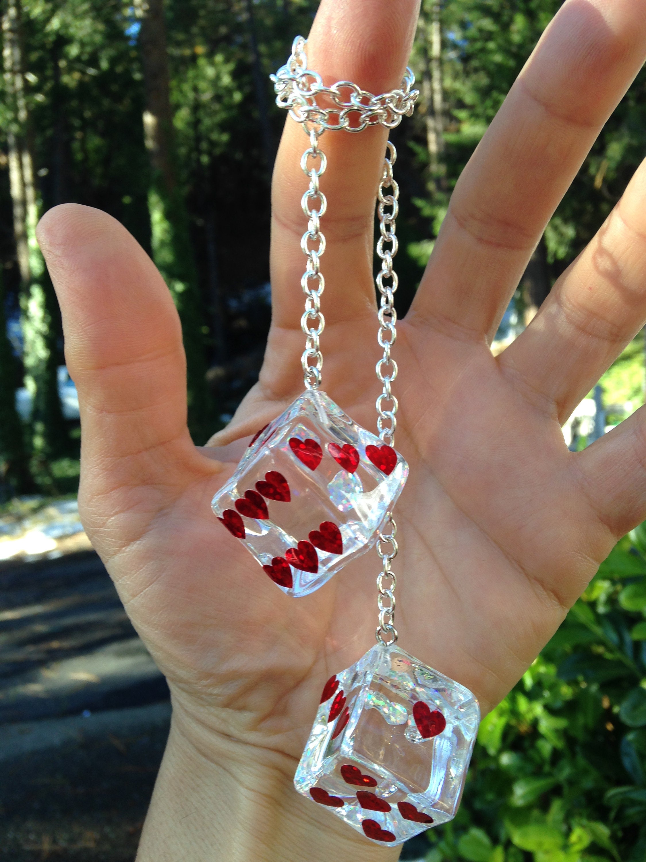 Ice Cube Rear View Mirror Hangers With Red Sparkle Hearts and Chain or ...