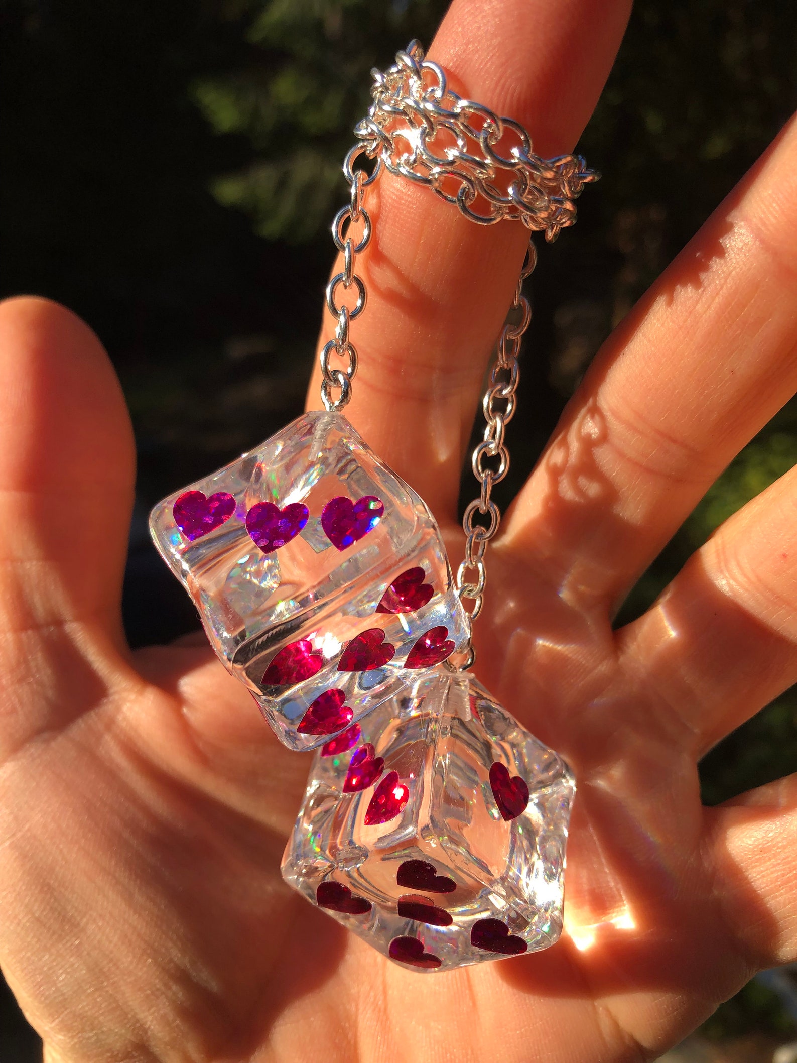 Ice Cube Rear View Mirror Hangers With Hot Pink Sparkle Hearts and ...
