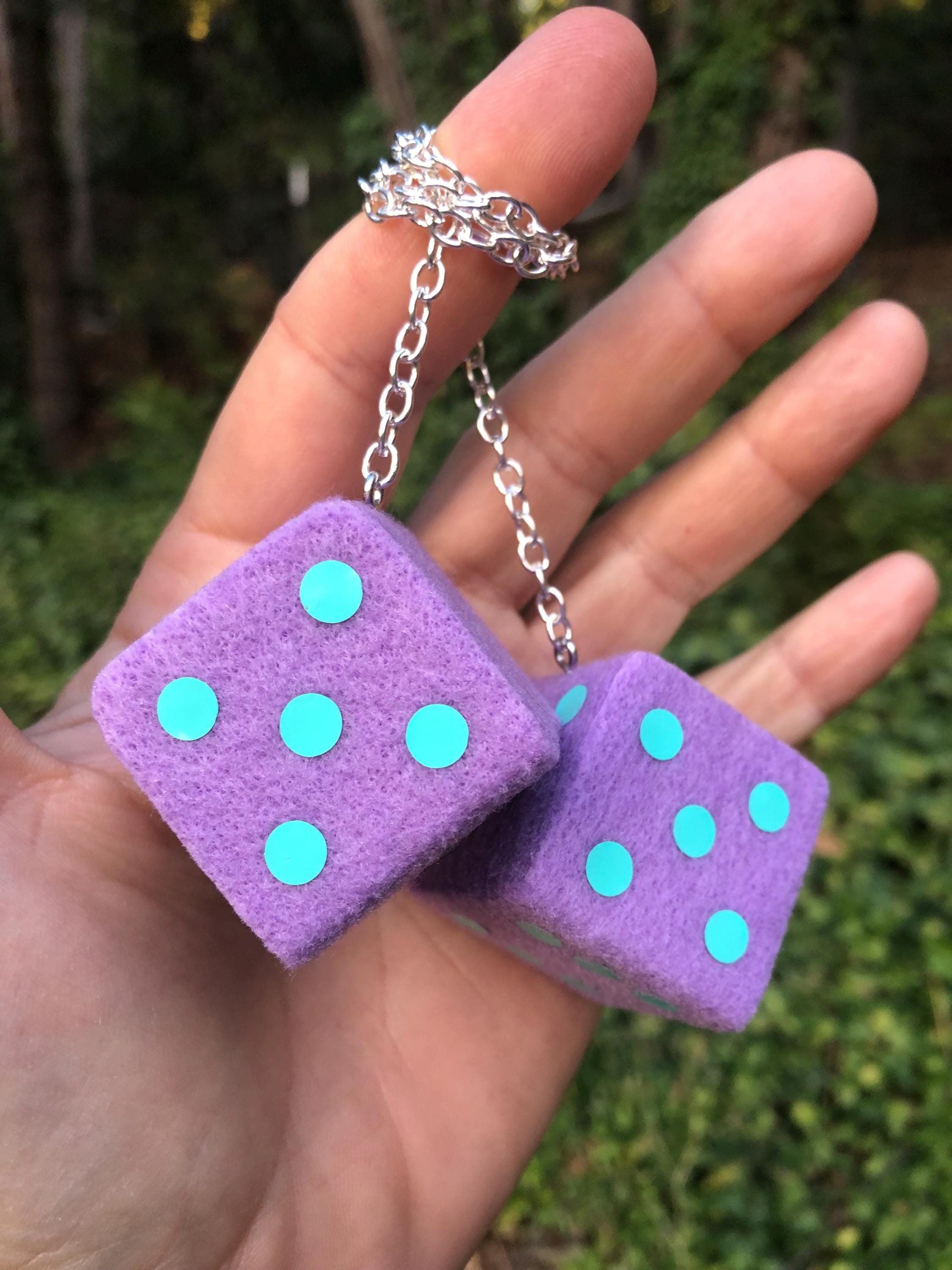 Lilac Fuzzy Dice With Ivory Dots and Chain or Cord / Car Accessories ...