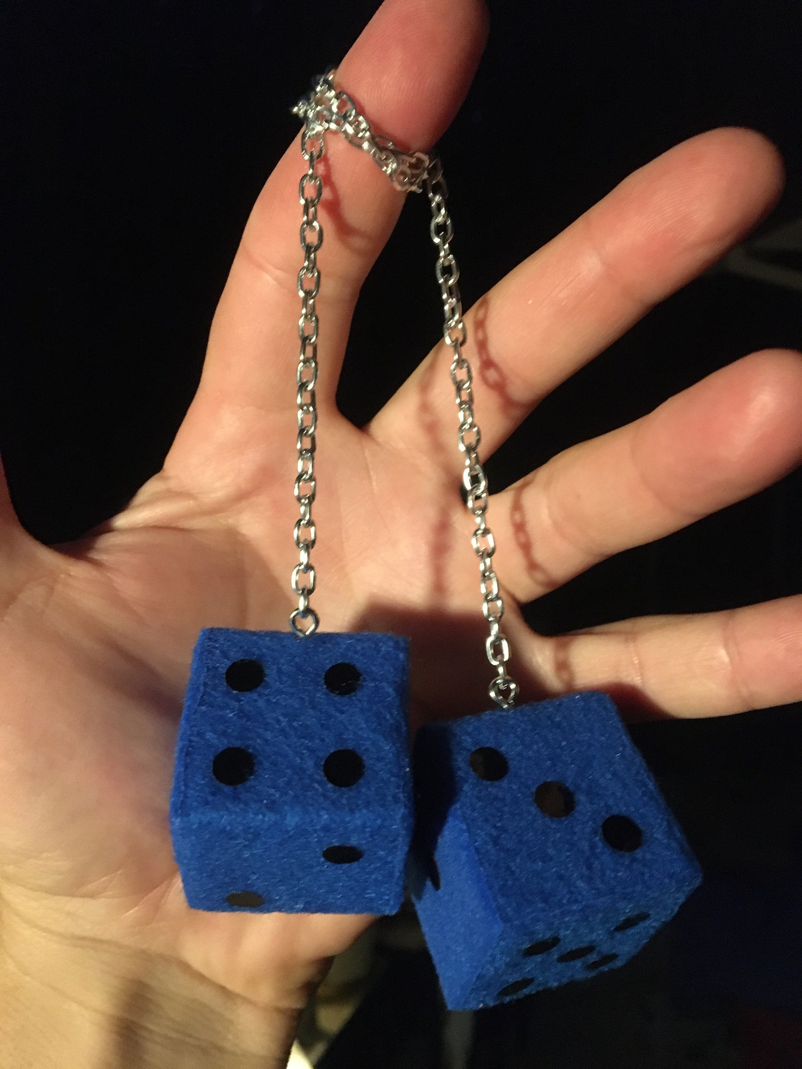 Neon Blue Fuzzy Dice With Black Dots and Chain or Cord | Fuzzy Dice for ...