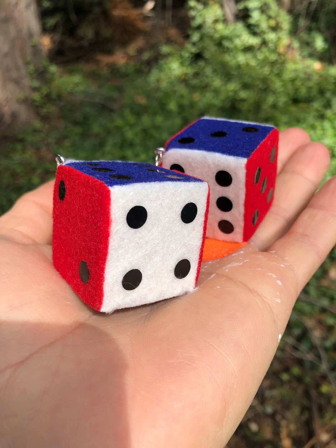 USA Red, White & Blue Fuzzy Dice With Black Dots and Chain or Cord ...
