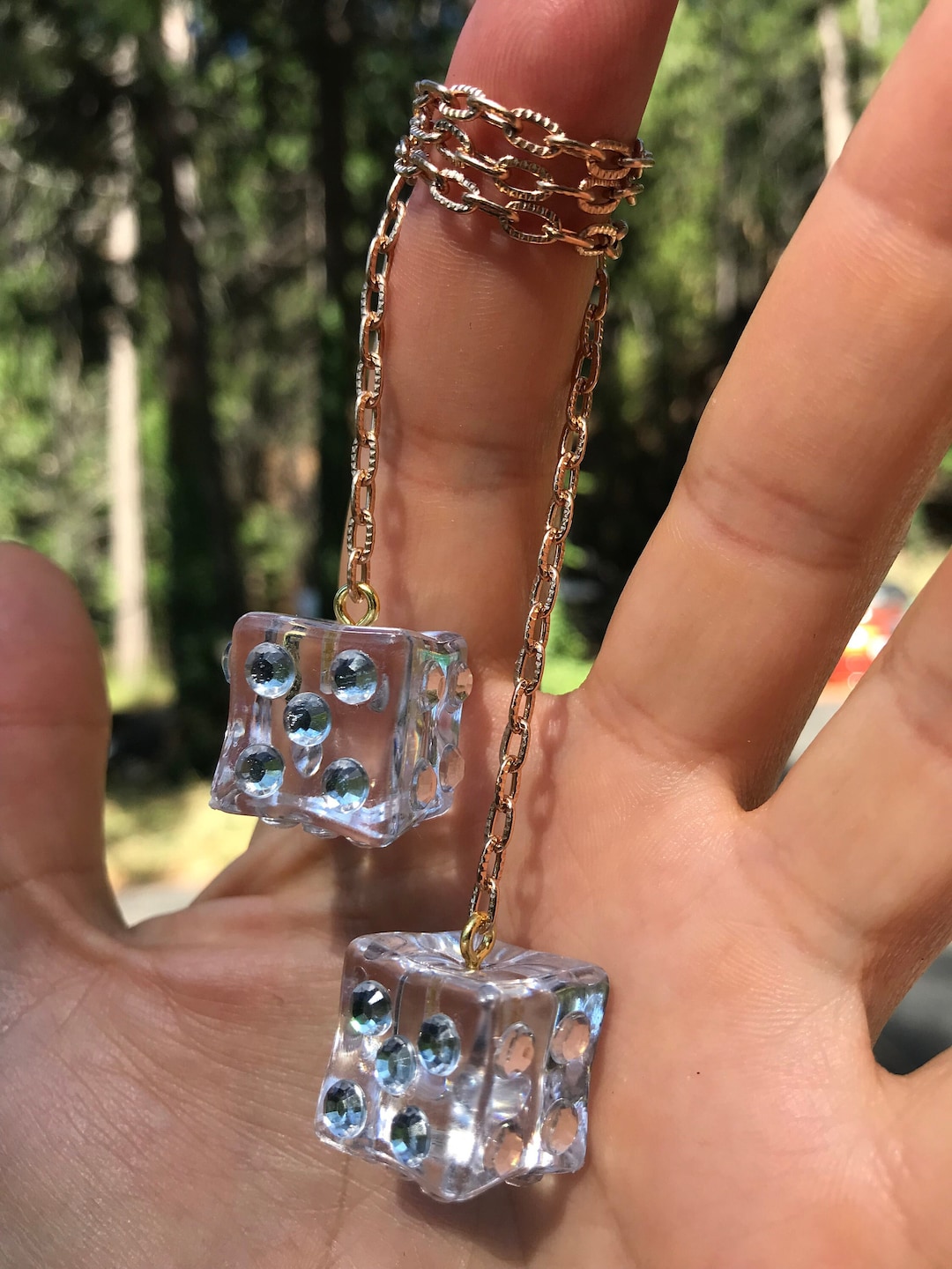 Ice Cube Dice With Clear Gems and Chain or Cord - Etsy