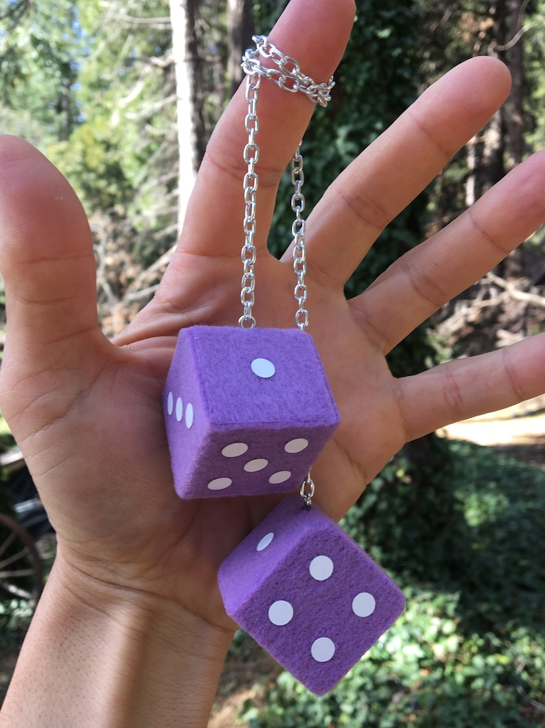 Lilac Fuzzy Dice With Ivory Dots and Chain or Cord / Car Accessories ...