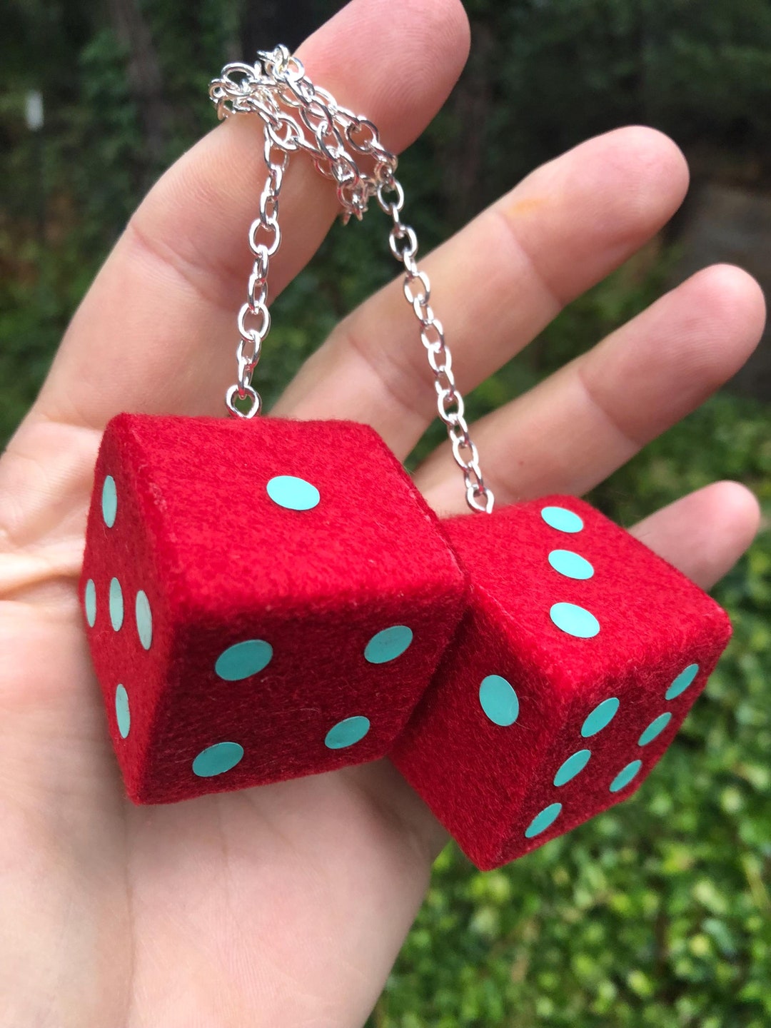 Red Fuzzy Dice With Mint Dots and Chain or Cord / Car Accessories ...