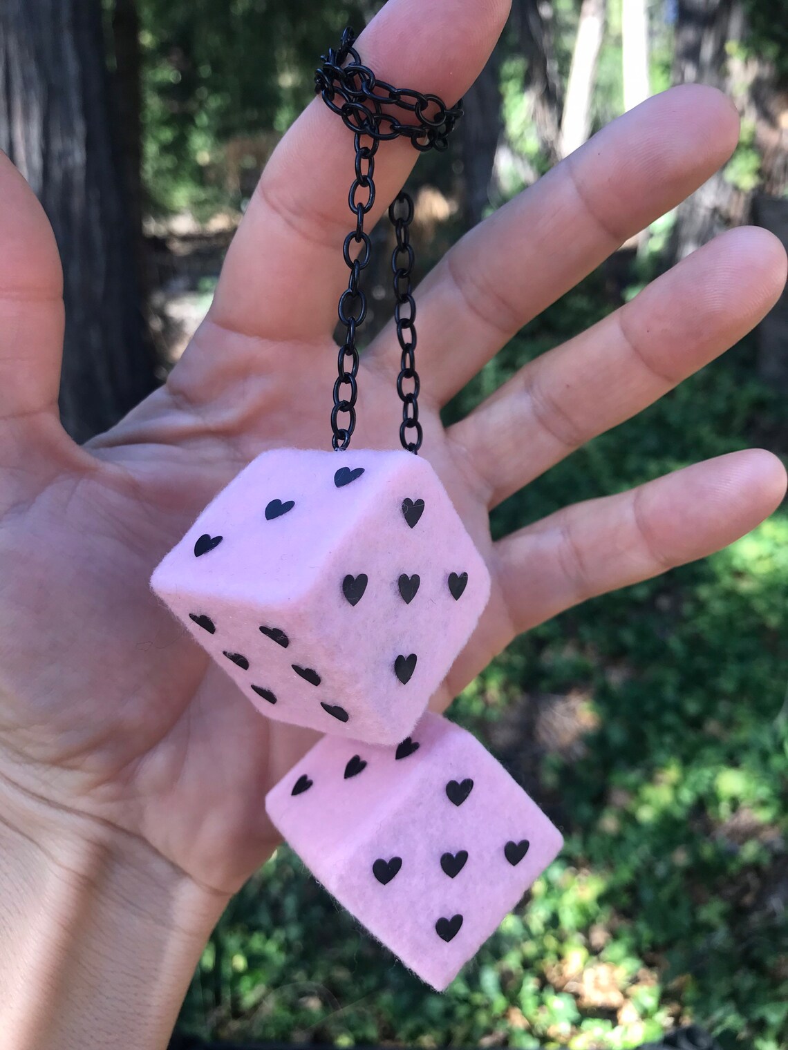 Baby Pink Fuzzy Dice With Black Hearts and Chain or Cord / Car ...