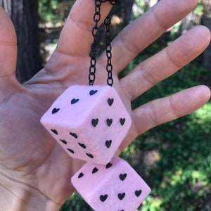 Baby Pink Fuzzy Dice With Black Hearts and Chain or Cord / Car ...