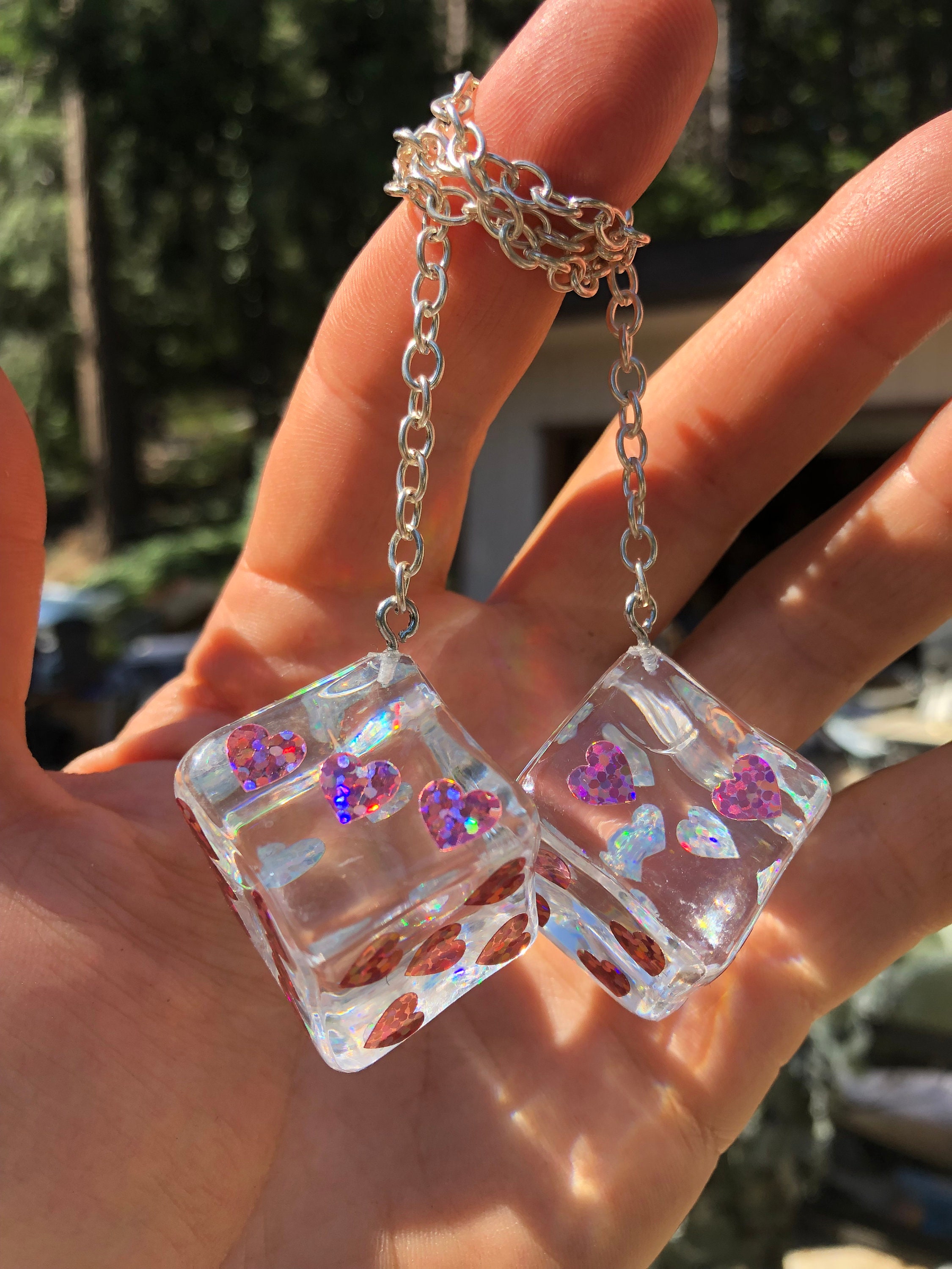 Ice Cube Rear View Mirror Hangers With Lite Pink Sparkle Hearts and ...