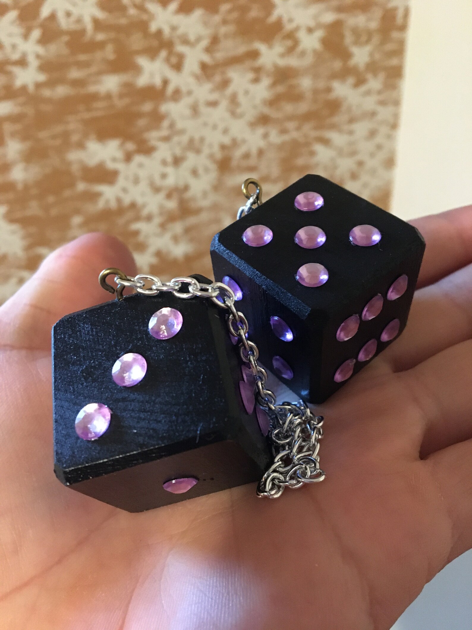 Black Dice With Lavender Bling Gems and Chain or Cord - Etsy