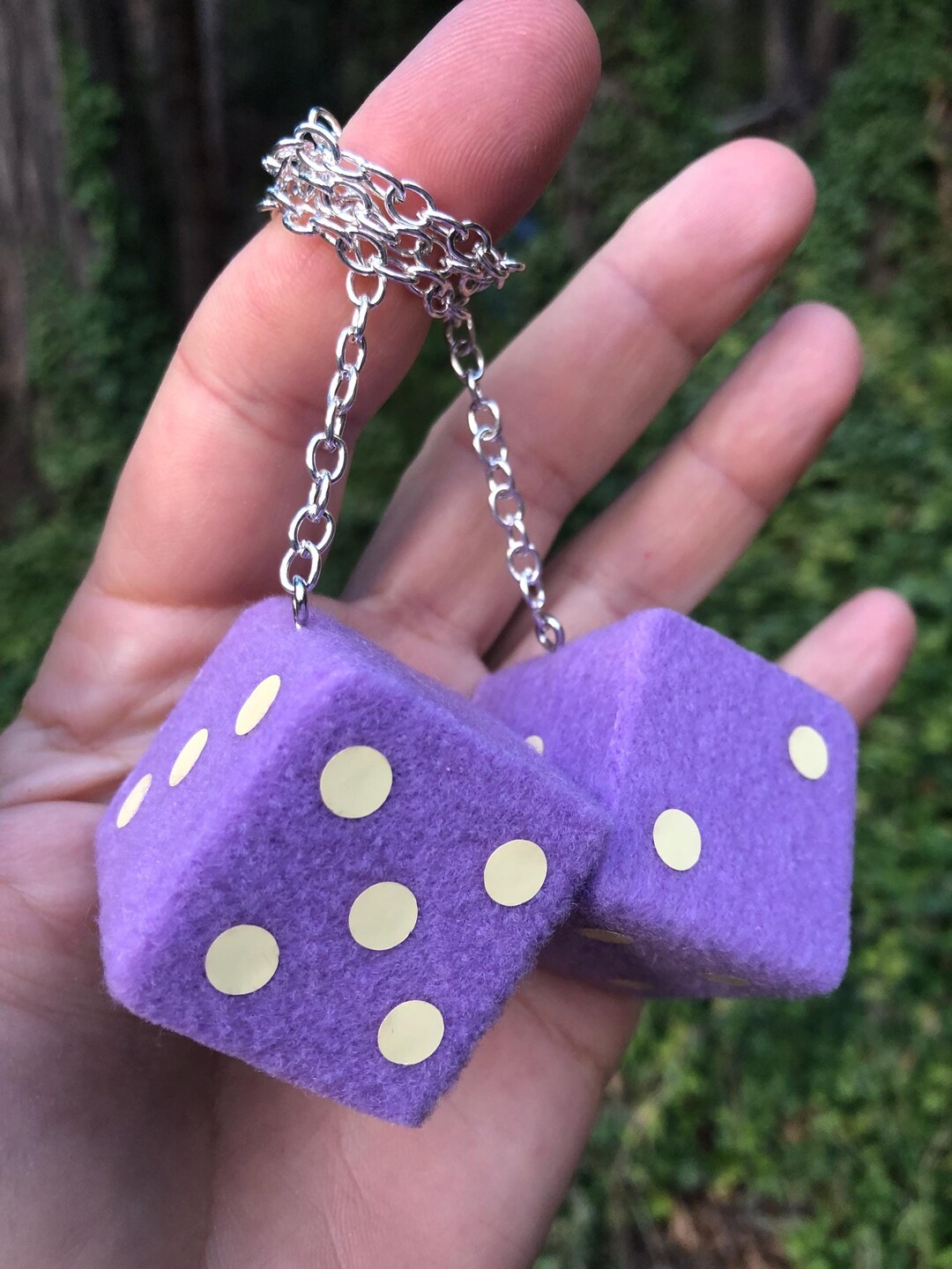 Lilac Fuzzy Dice With Ivory Dots and Chain or Cord / Car Accessories ...