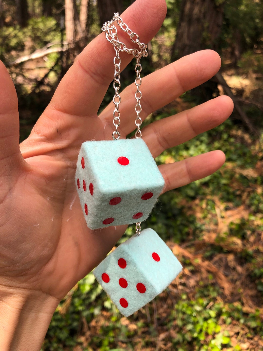 Minty Green Fuzzy Dice With Red Dots and Chain or Cord / Car ...