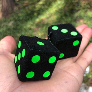 Black Fuzzy Dice With Neon Orange Dots and Chain or Cord / Car ...