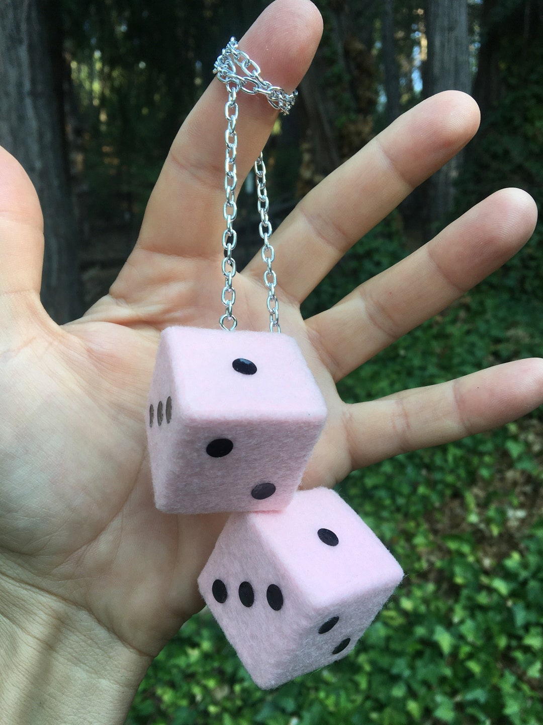 Baby Pink Fuzzy Dice With Black Dots and Chain or Cord / Car ...