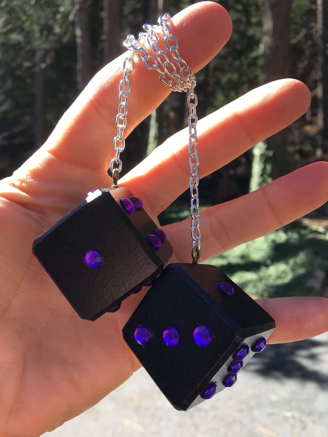Black Dice With Purple Bling Gems and Chain or Cord - Etsy