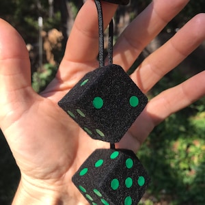 Black Fuzzy Dice With Burgundy Dots and Chain or Cord / Car Accessories ...