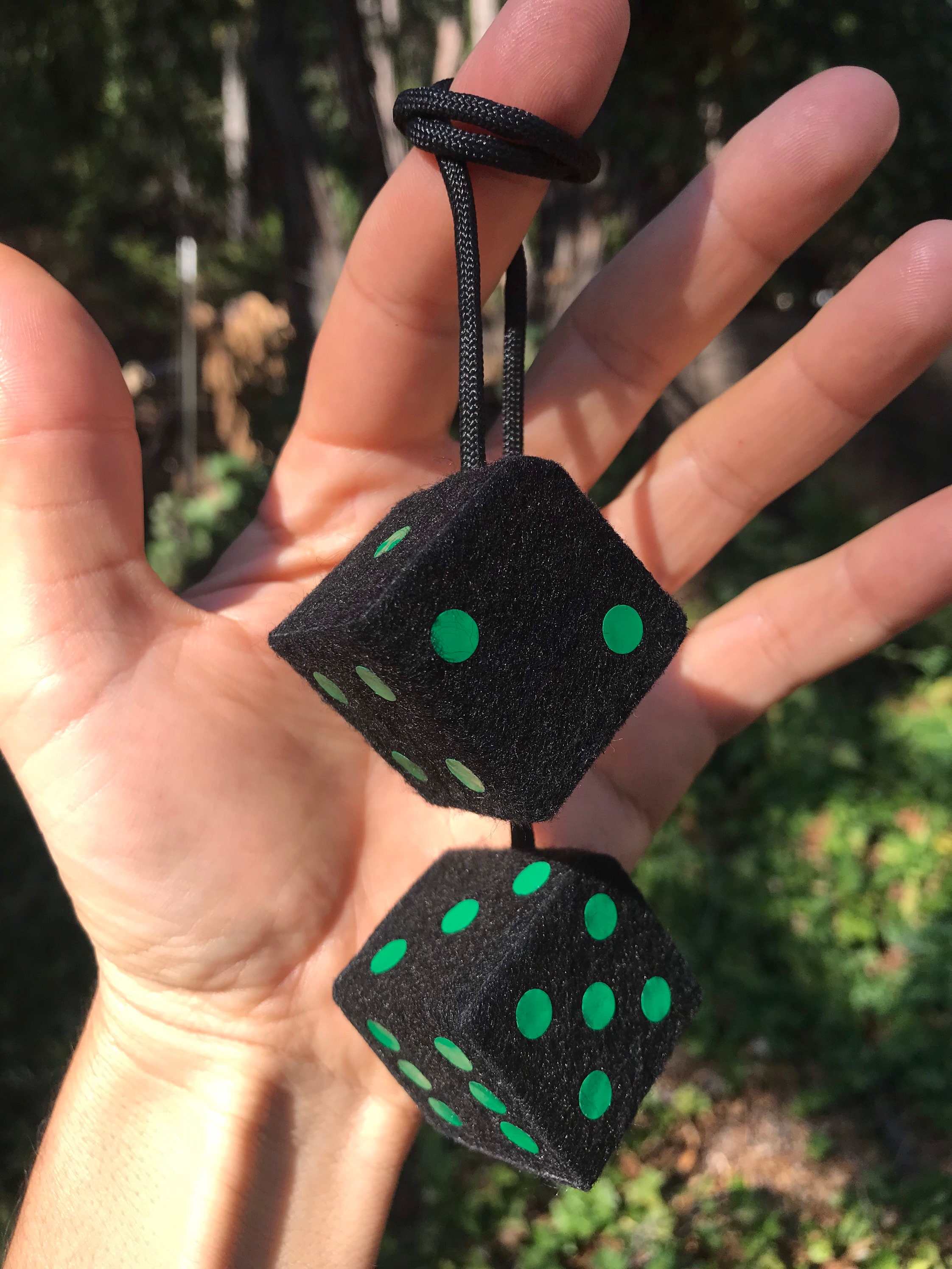 Black Fuzzy Dice With Burgundy Dots and Chain or Cord / Car Accessories ...