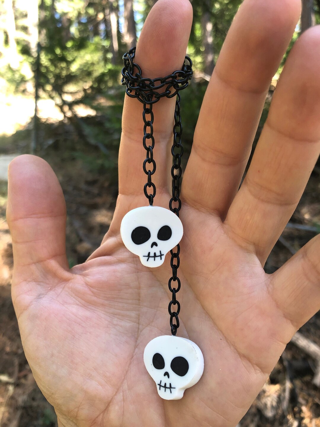Skull Face on Chain! Hanging Skulls Rear View Mirror Charm Spooky Scary ...