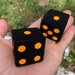 Black Fuzzy Dice With Neon Orange Dots and Chain or Cord / Car ...