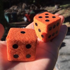 Orange Fuzzy Dice With Black Dots and Chain or Cord - Etsy